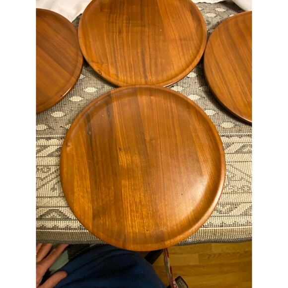 unknown | Dining | Mcm Set Of 5 Heavy Wood 1 Inch Round Dinner Plates ...
